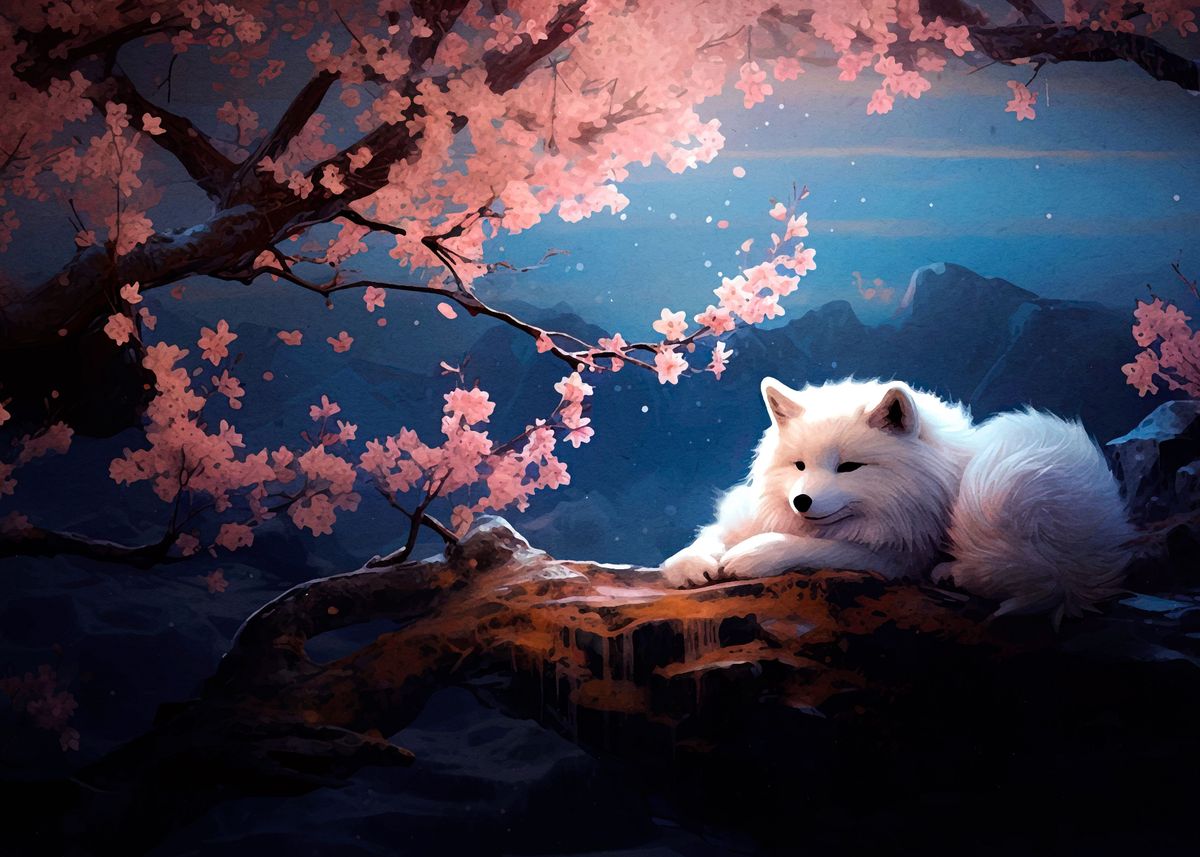 'wolf cherry blossom' Poster, picture, metal print, paint by Peter Li ...