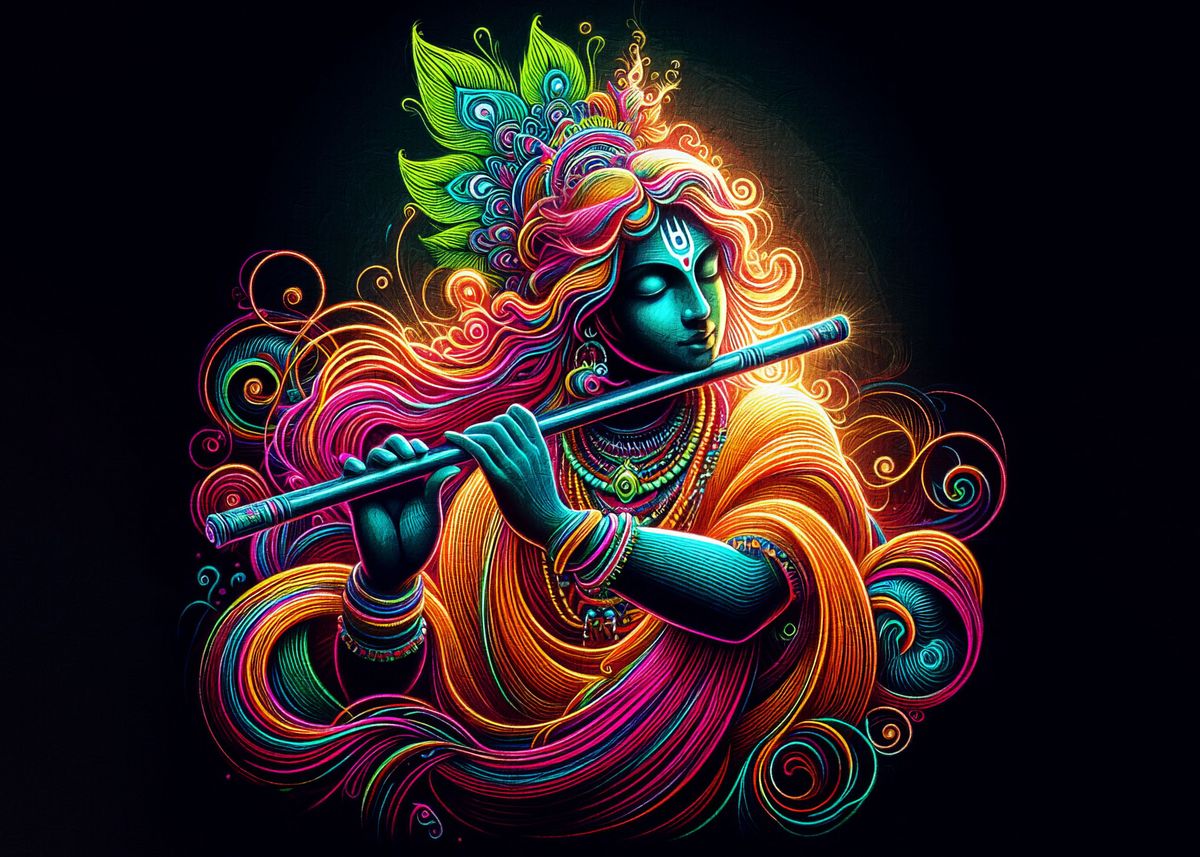'Krishna Neon painting' Poster, picture, metal print, paint by Amrendra ...