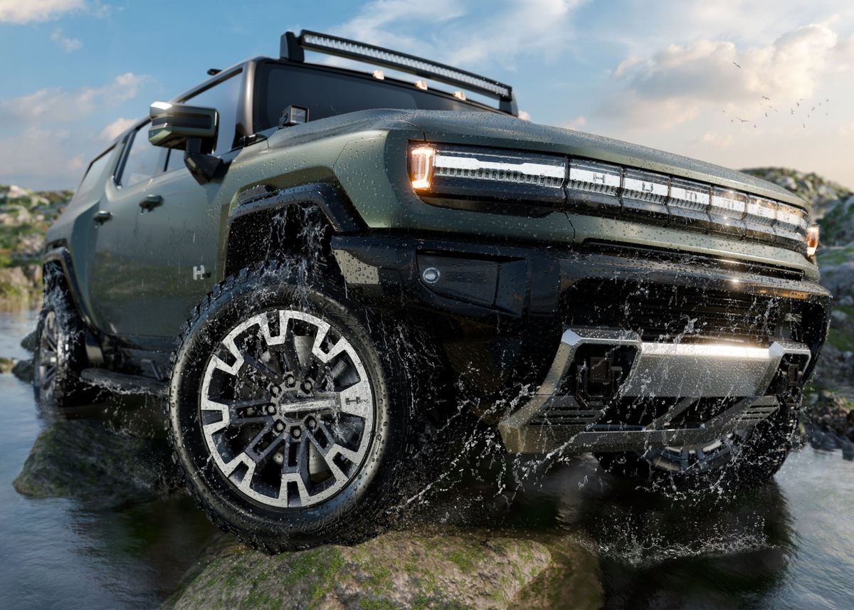 'Electric pickup GMC Hummer' Poster, picture, metal print, paint by ...