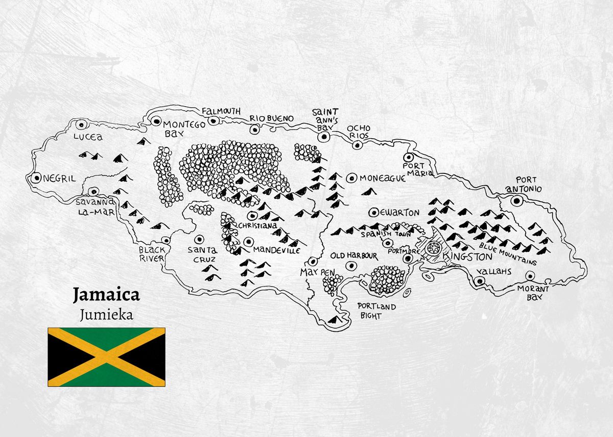 'Handdrawn Jamaica Map' Poster, picture, metal print, paint by Angelos ...