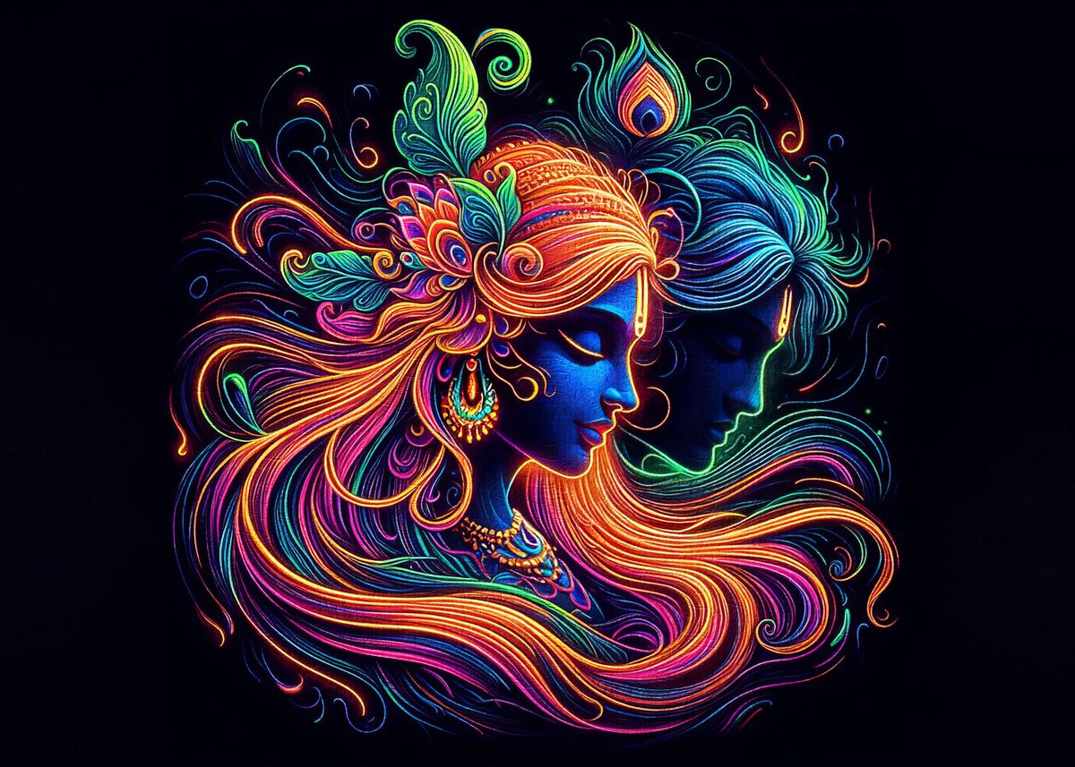'Radha and Krishna Neon art' Poster, picture, metal print, paint by ...