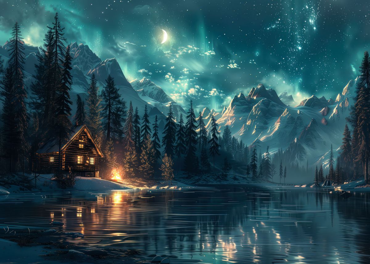 'nordic nature aurora' Poster, picture, metal print, paint by Adel S ...