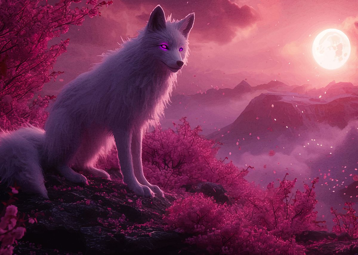'cherry blossom wolf ' Poster, picture, metal print, paint by Peter Li ...