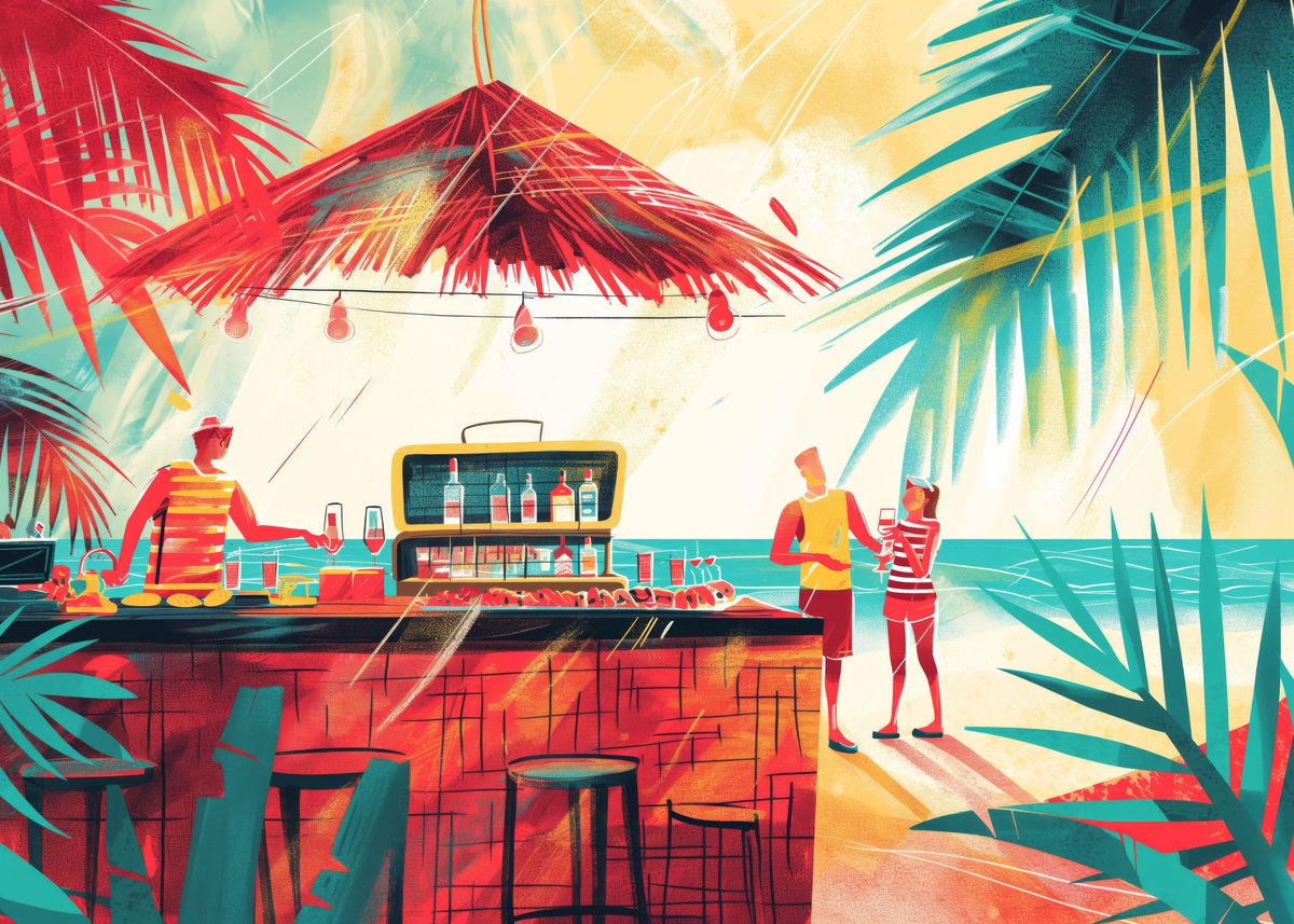 'Tropical Beach Bar' Poster, picture, metal print, paint by urbanbuzz ...
