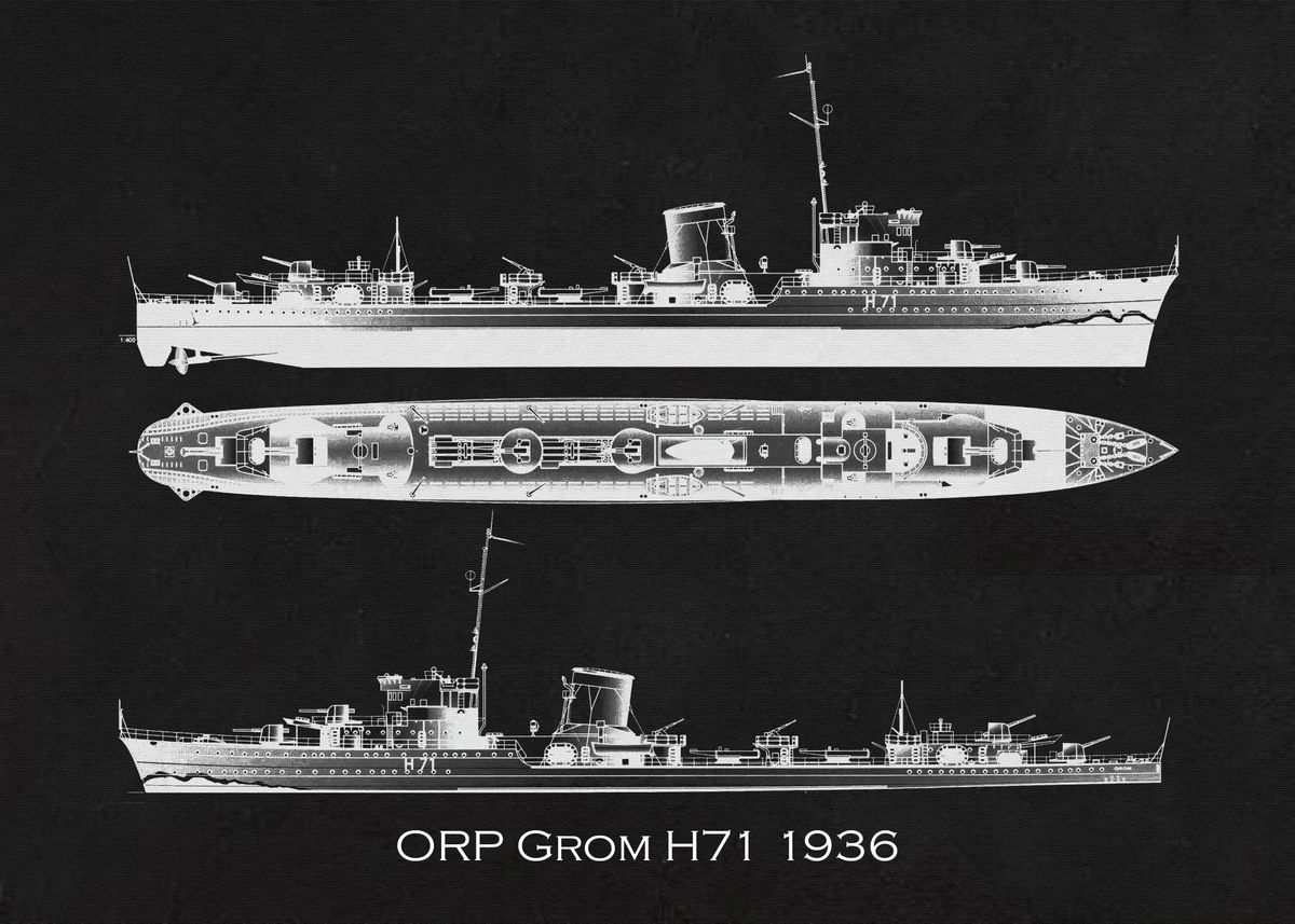 'ORP Grom H71 1936' Poster, picture, metal print, paint by Blueprint ...