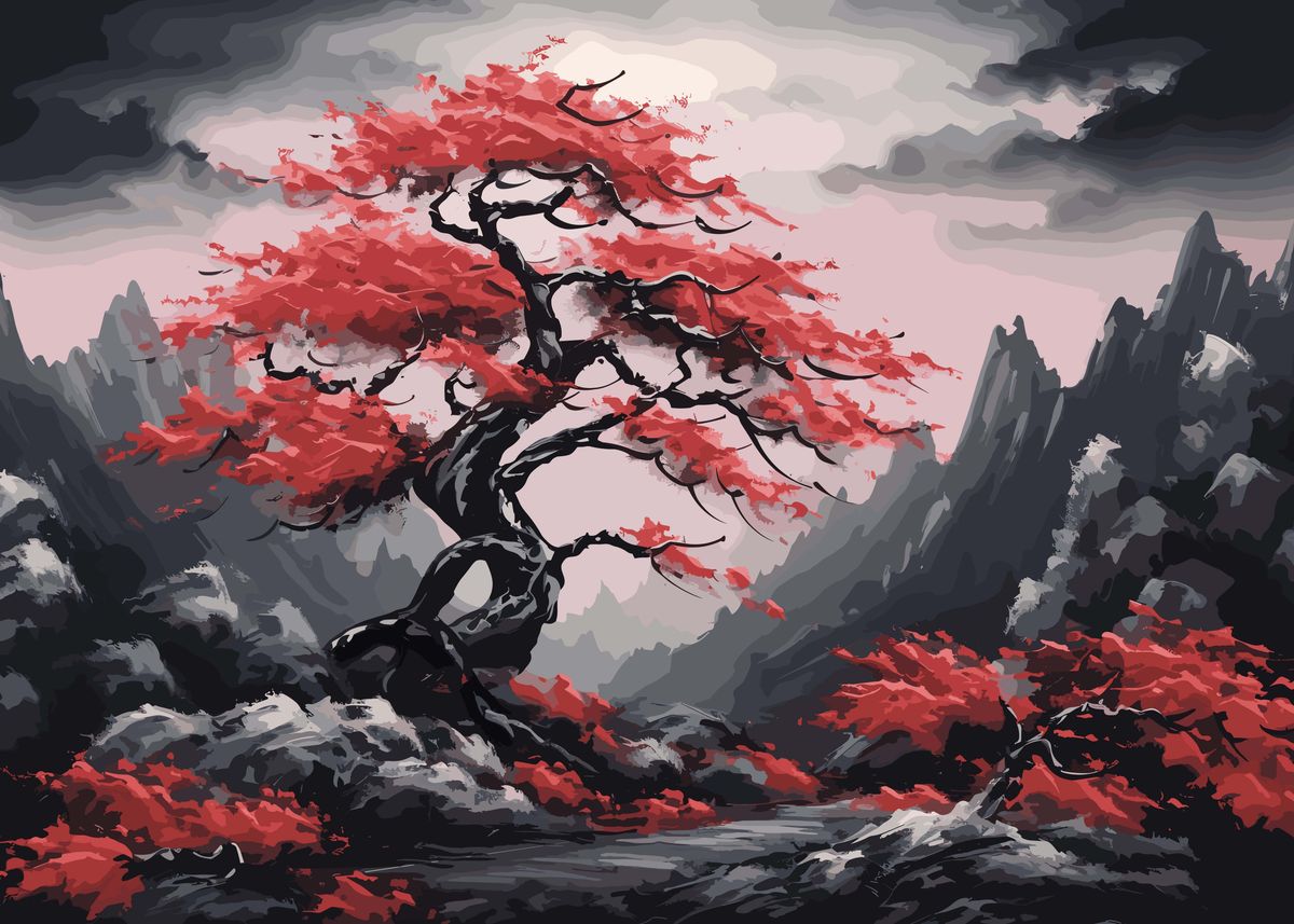 'Red Moon Tree Dark' Poster, picture, metal print, paint by Constance ...