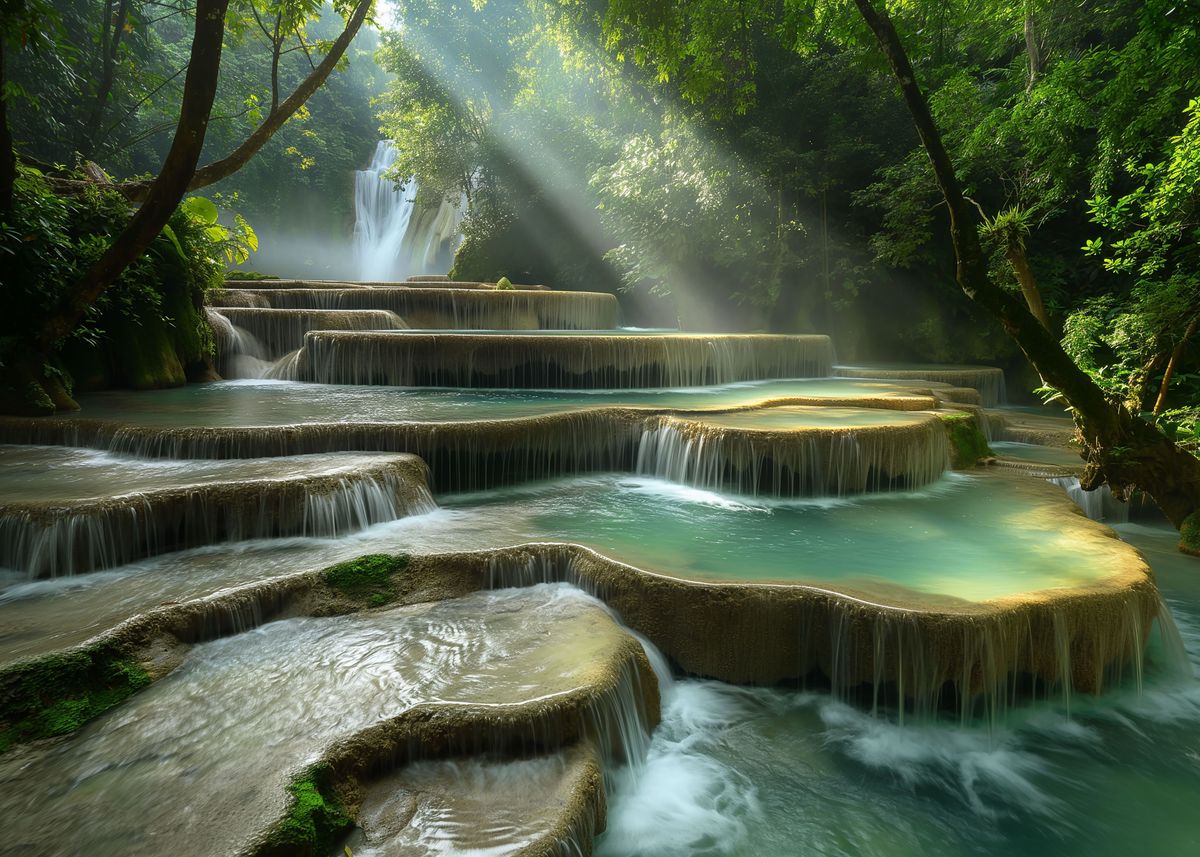 'Kuang Si Waterfall Laos' Poster, picture, metal print, paint by Kitty ...