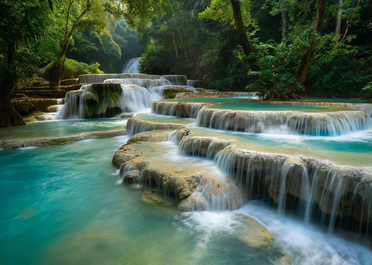 'Kuang Si Waterfall Laos' Poster, picture, metal print, paint by Kitty ...