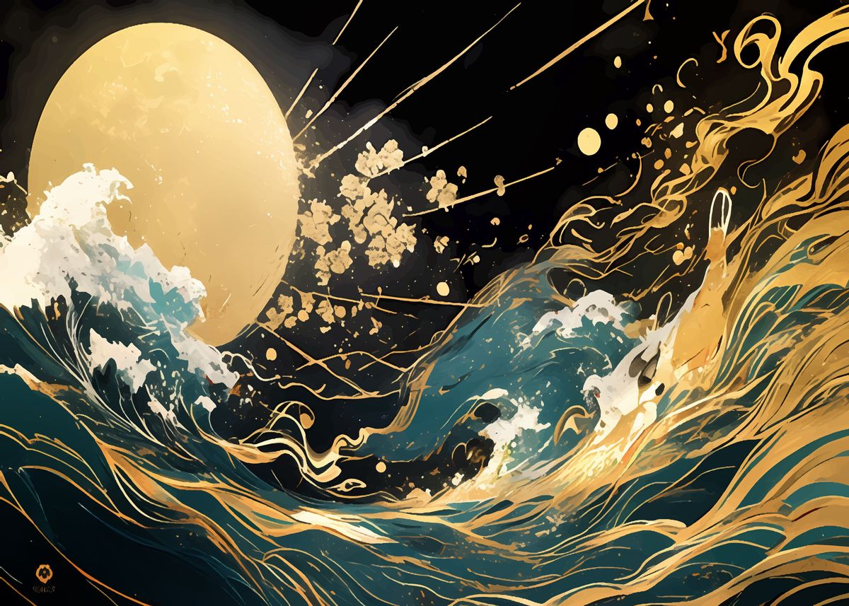 'Abstract Golden Moon' Poster, picture, metal print, paint by your ...