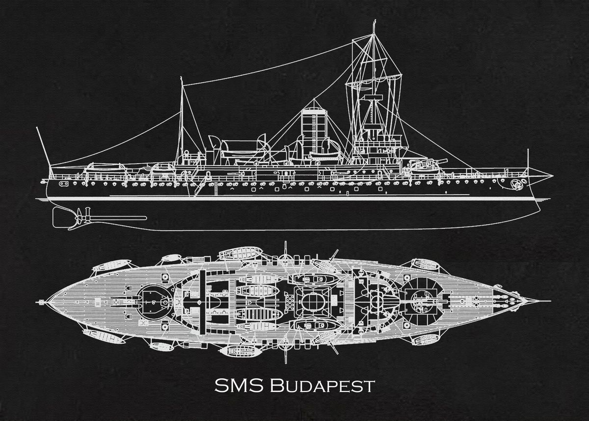 'SMS Budapest' Poster, picture, metal print, paint by Blueprint Expert ...