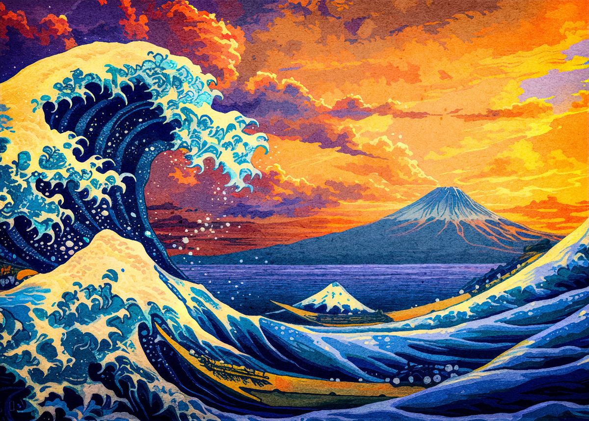 'starry night wave japan' Poster, picture, metal print, paint by Zachariah Stacey | Displate