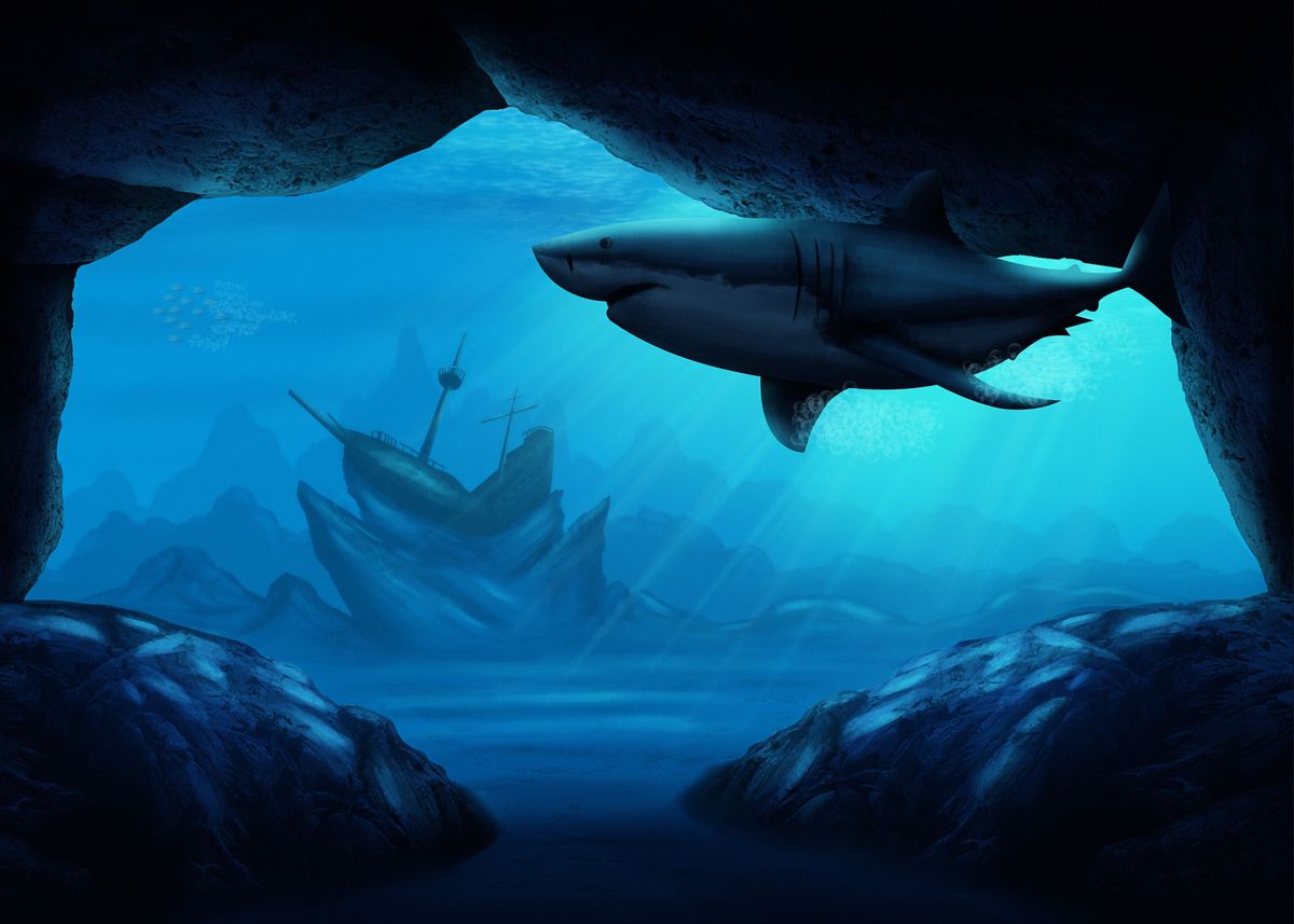 'Shark Stalking the sea' Poster, picture, metal print, paint by James ...