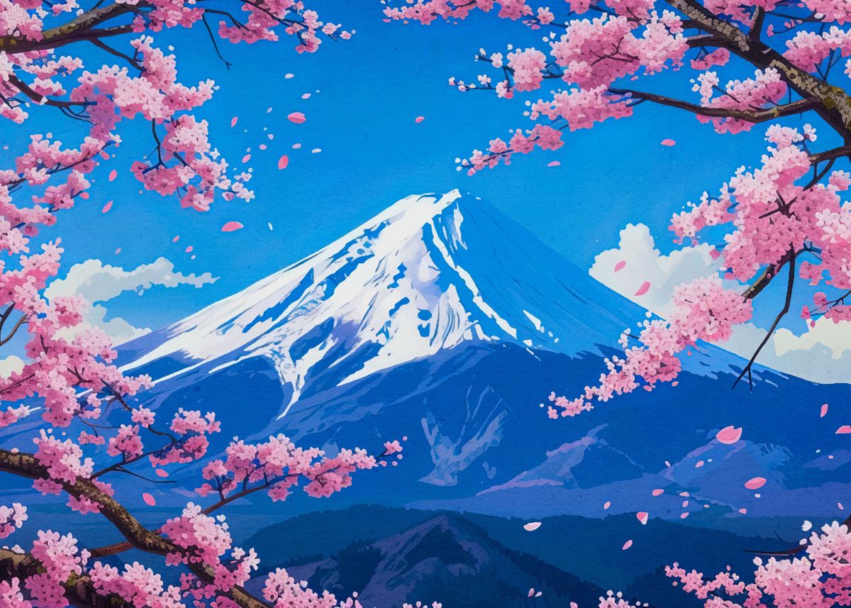 'japan mount fuji sakura' Poster, picture, metal print, paint by dunn ...