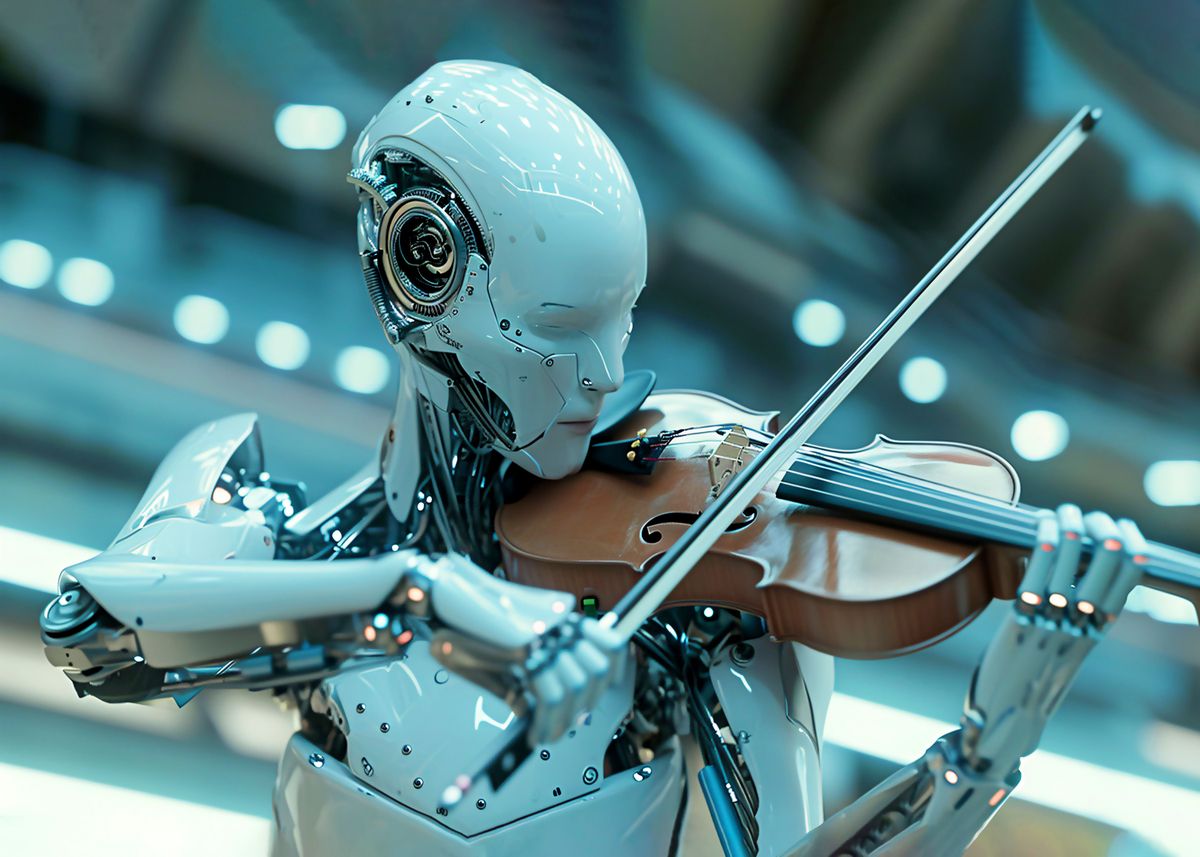 'Robot playing the violin' Poster, picture, metal print, paint by ...