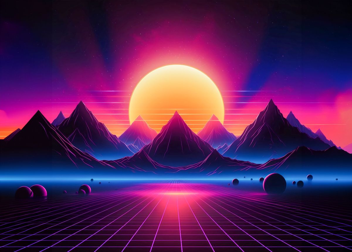 'Retro wave 80s Landscape' Poster, picture, metal print, paint by Night ...