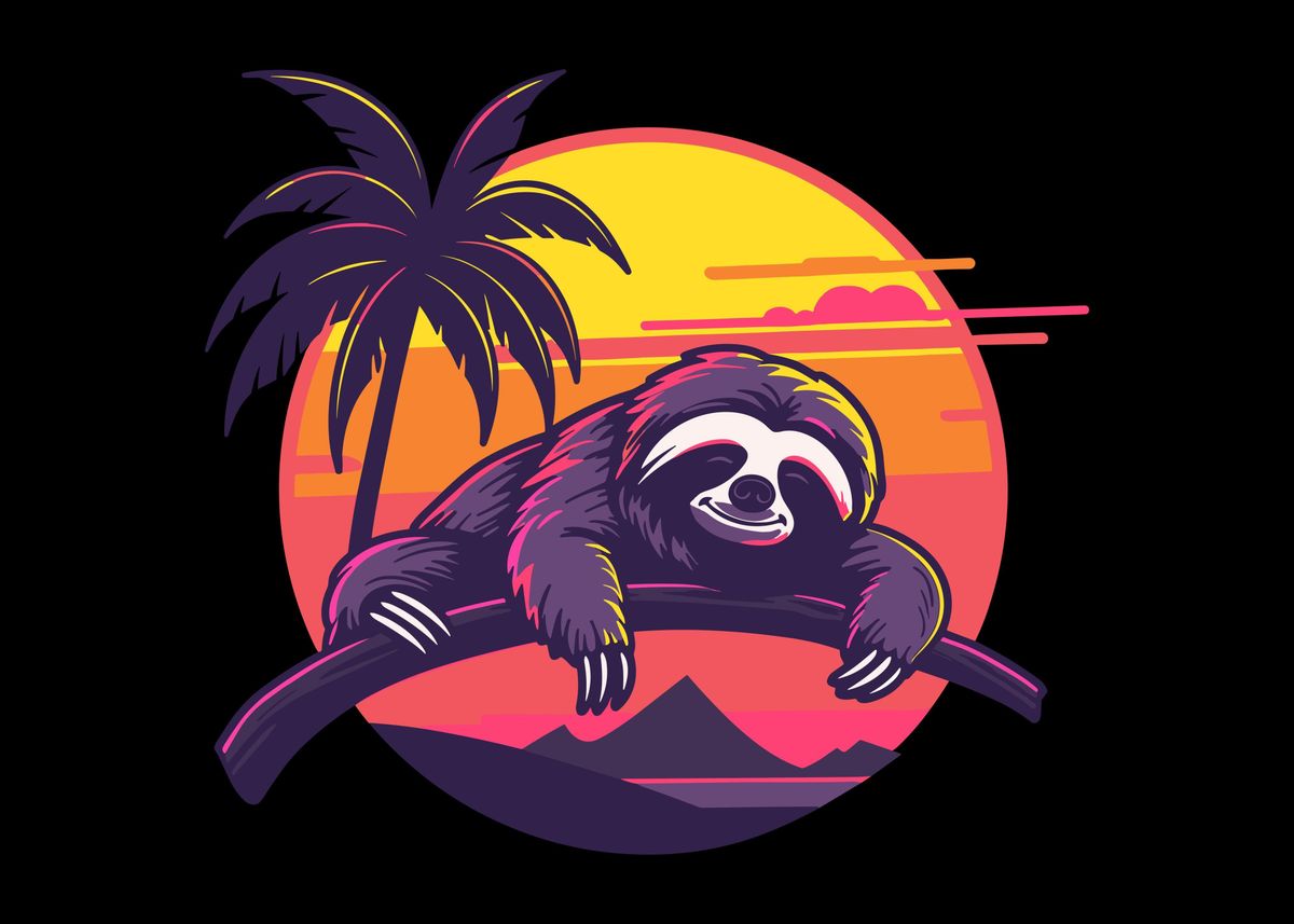 'Retro Sunset Sloth' Poster, picture, metal print, paint by royalsigns ...