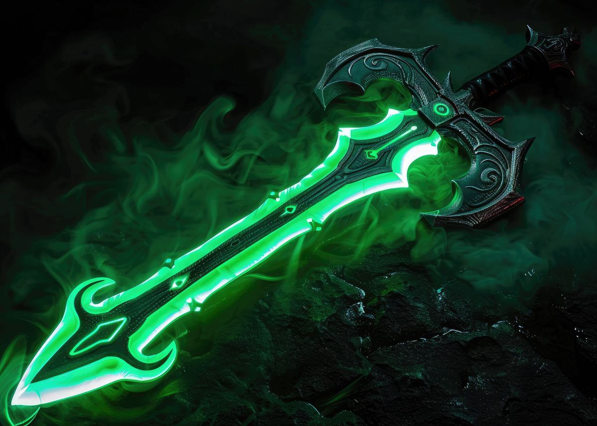 'Neon Green Sword' Poster, picture, metal print, paint by TESSERACT 07 ...