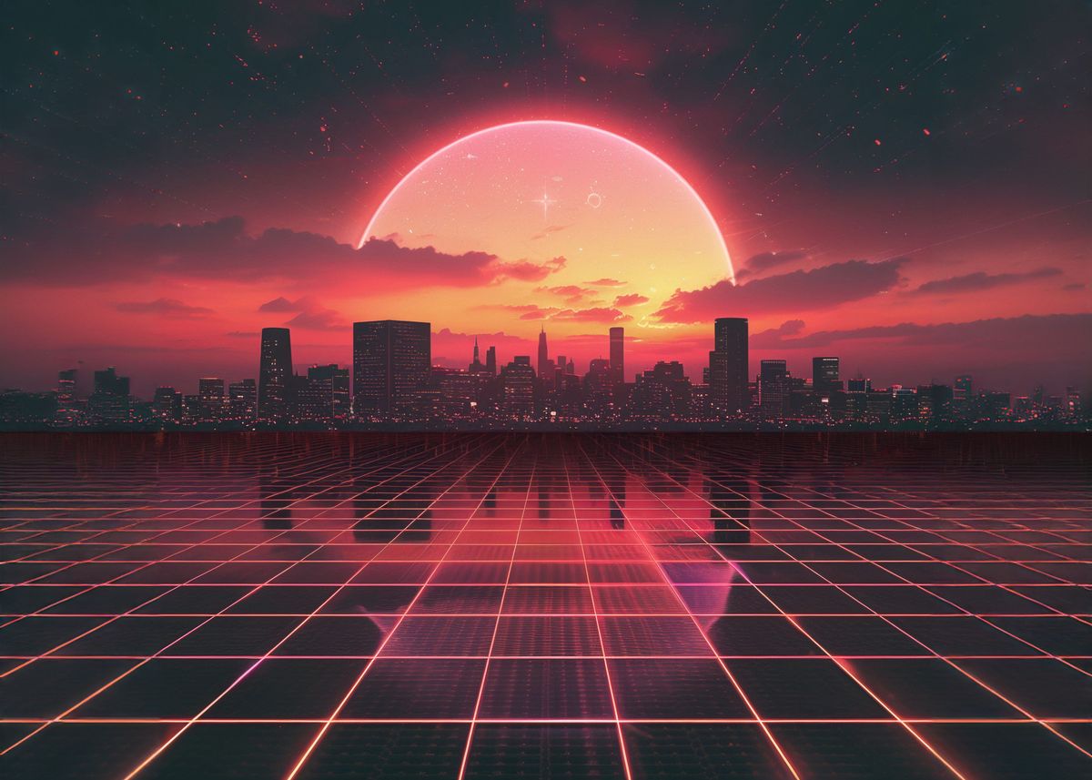 'Retro wave 80s Landscape' Poster, picture, metal print, paint by Night ...