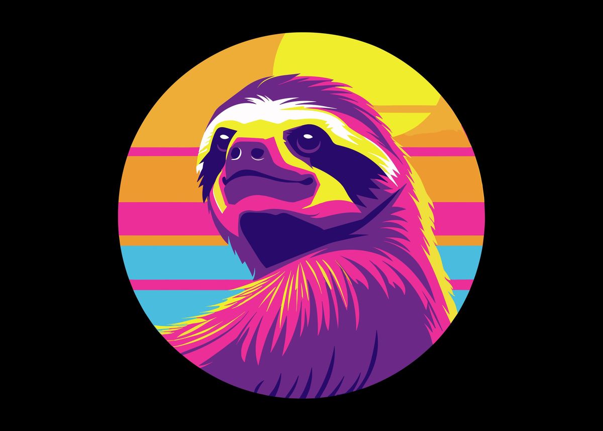 'Retro Sunset Sloth' Poster, picture, metal print, paint by royalsigns ...