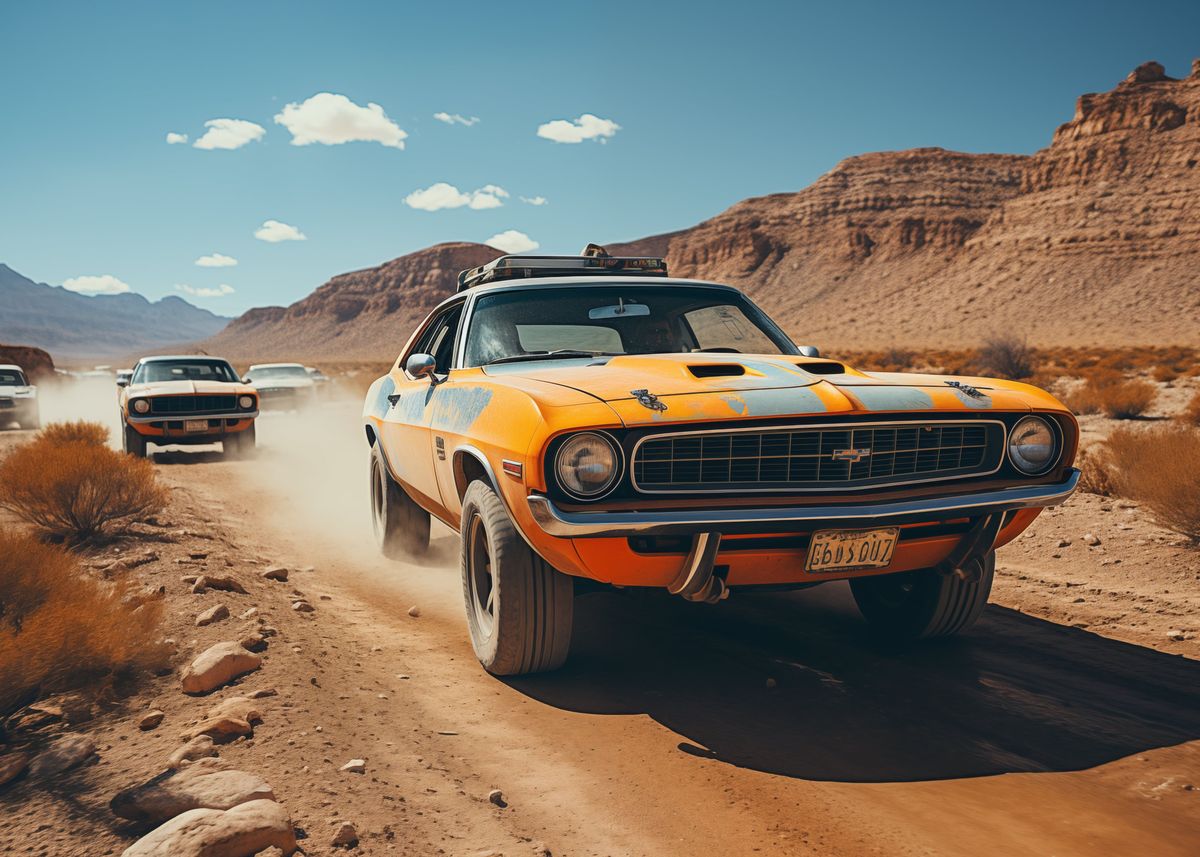 'muscle car on desert' Poster, picture, metal print, paint by Yuki ...