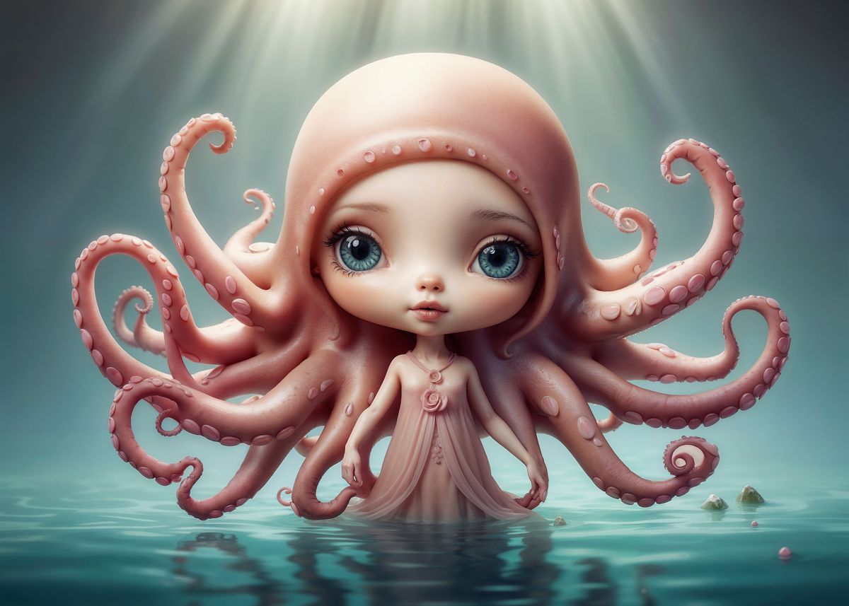 'Princess Baby Octopus ' Poster, picture, metal print, paint by Alice ...