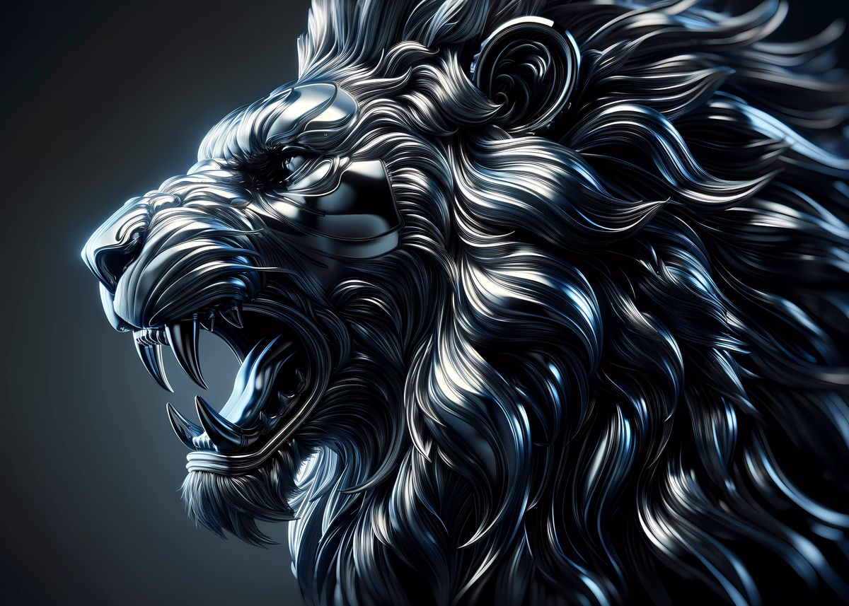 'Metallic Roaring Lion' Poster, picture, metal print, paint by ...