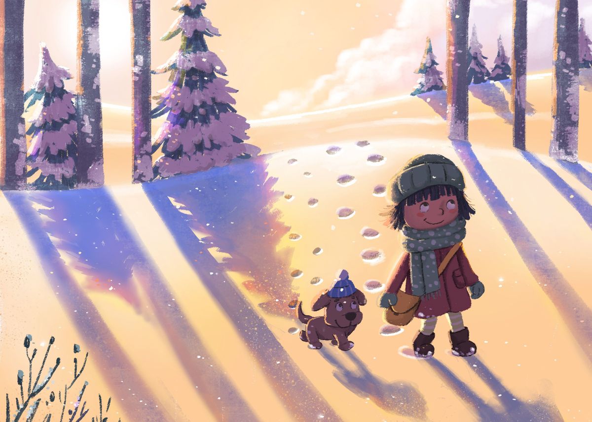 'Walking in snow' Poster, picture, metal print, paint by Nejla | Displate