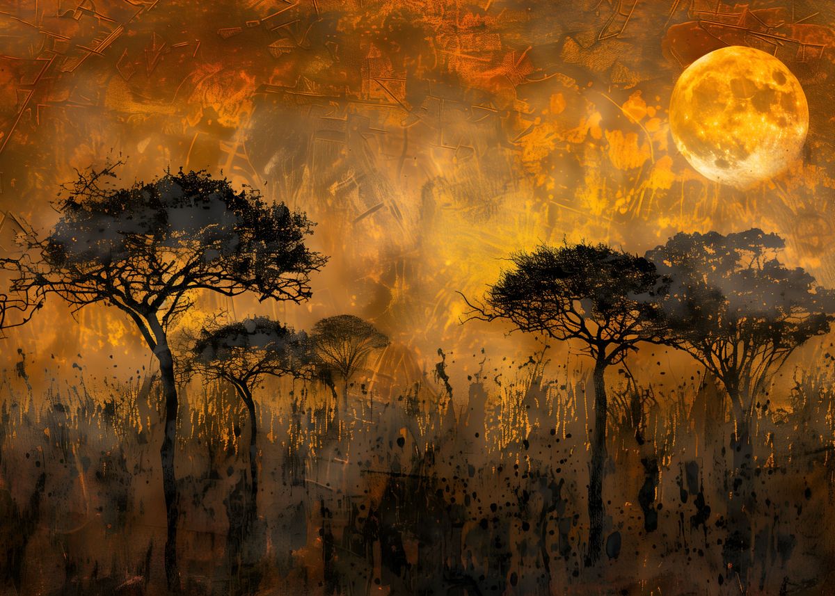 'Africa sunset landscape' Poster, picture, metal print, paint by AI and ...