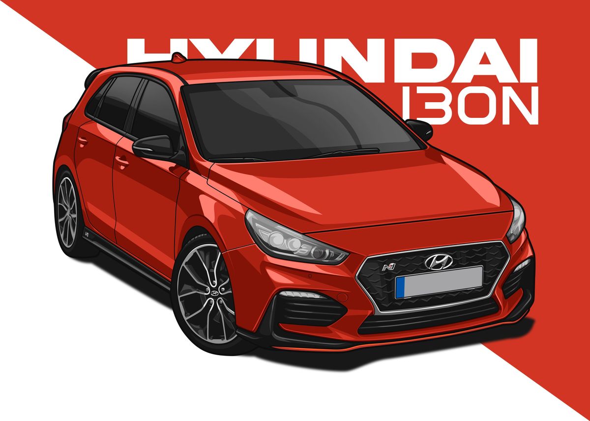 'hyundai i30n red poster' Poster, picture, metal print, paint by ...