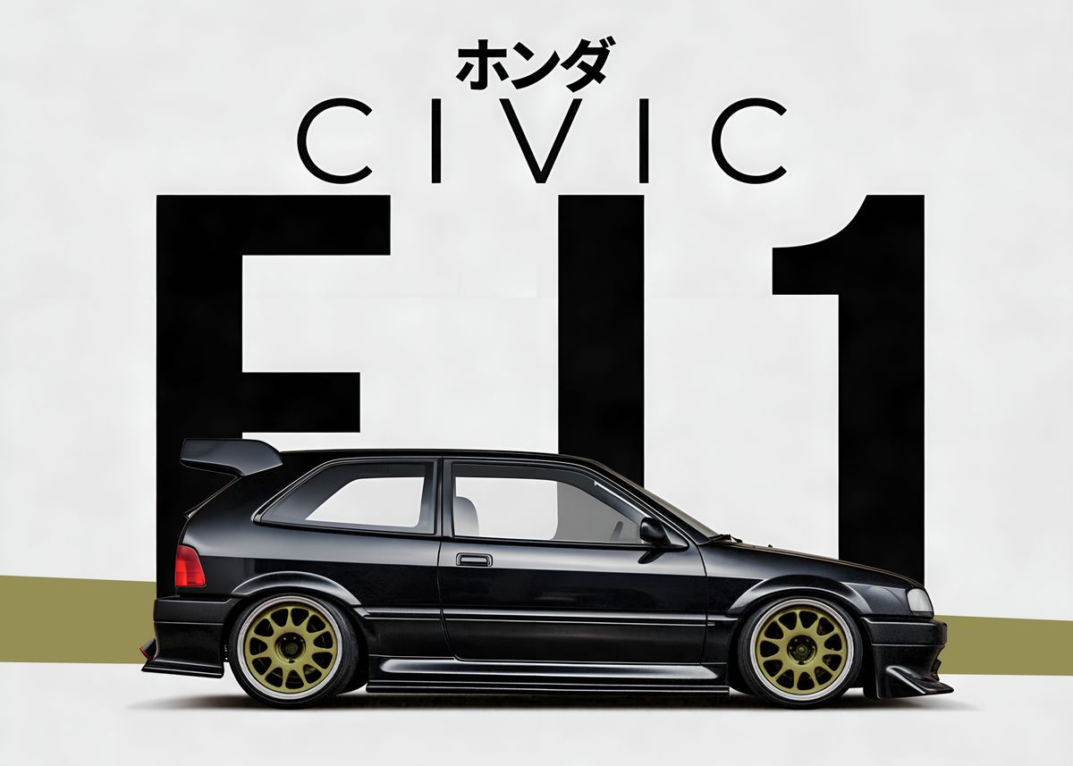 'Honda Civic EJ1 Mixed up' Poster, picture, metal print, paint by Osh ...