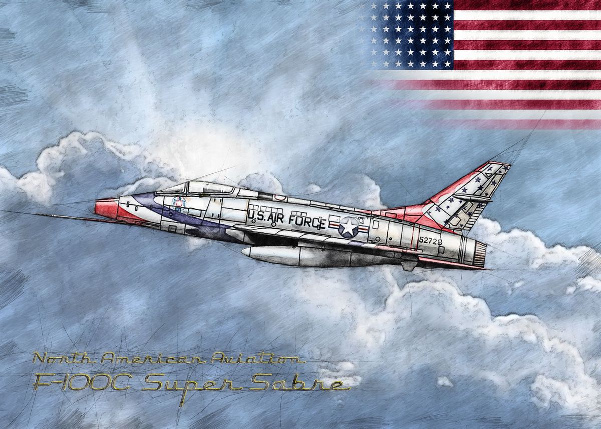 'F 100C Super Sabre' Poster, picture, metal print, paint by Pixxelworks ...