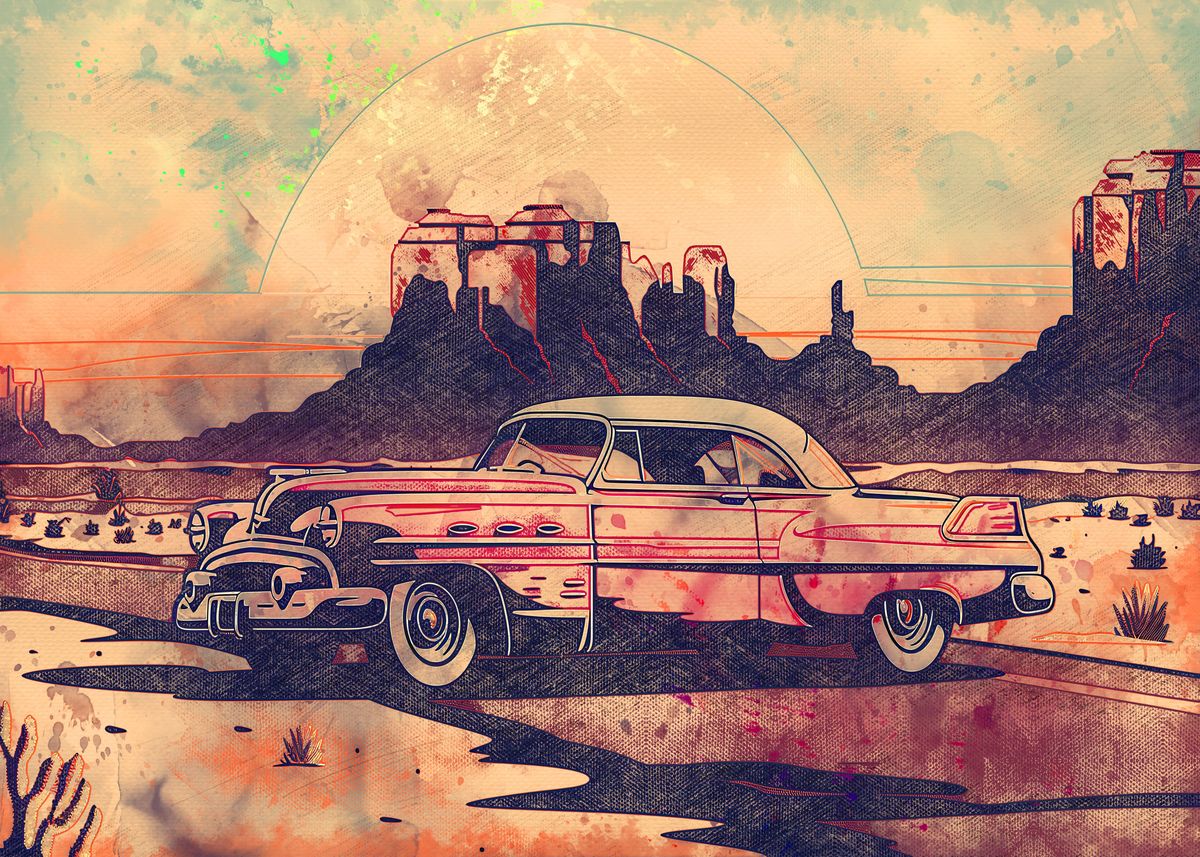 'Retro Red Car Art' Poster, picture, metal print, paint by Tarjun ...