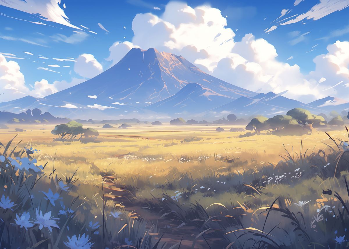 'Anime Mountain Landscape' Poster, picture, metal print, paint by ...