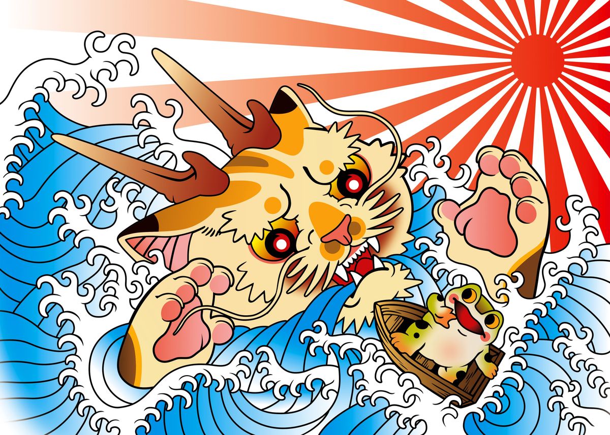 'Cat Wave ' Poster, picture, metal print, paint by Donero | Displate