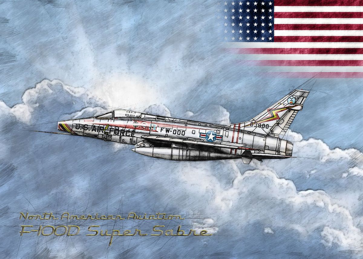 'F 100D Super Sabre' Poster, picture, metal print, paint by Pixxelworks ...