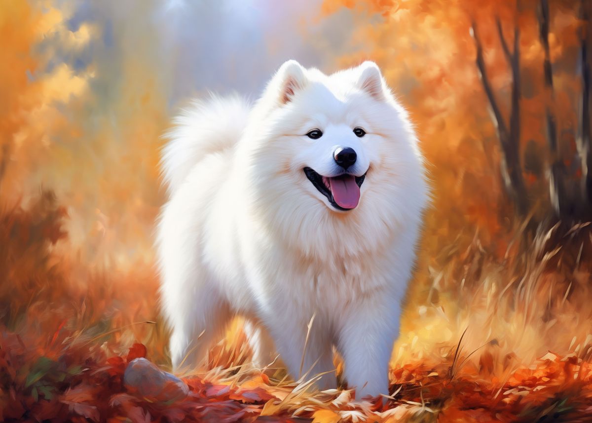 'Autumn Samoyed' Poster, picture, metal print, paint by PetsArt Design ...