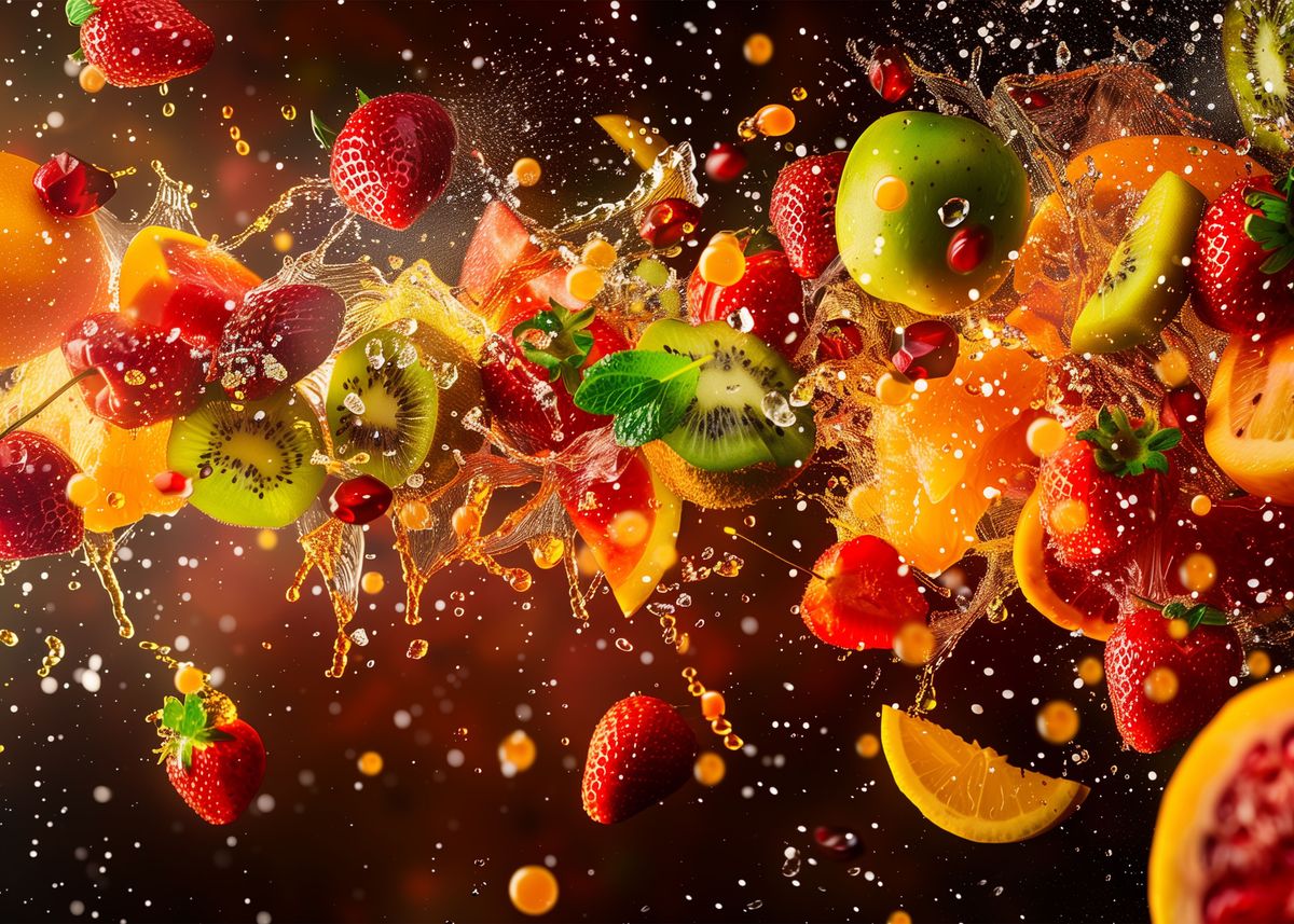 'Fruits Falling' Poster, picture, metal print, paint by Drews | Displate