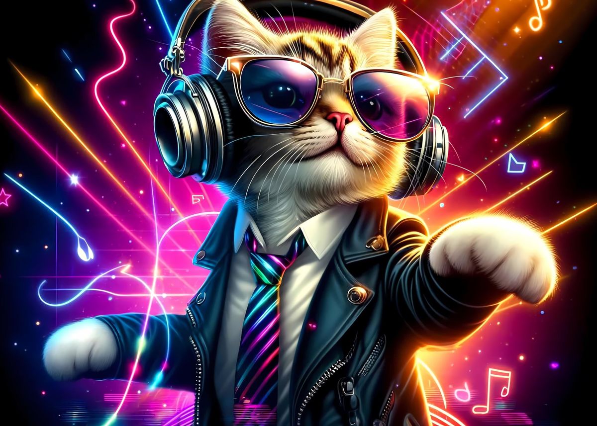 'Funky Beats Cat' Poster, picture, metal print, paint by Devran | Displate