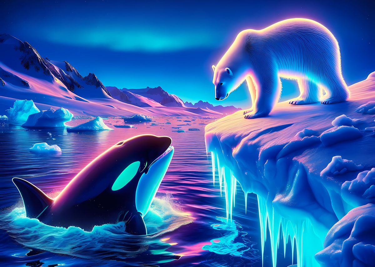 'Neon Encounter' Poster, picture, metal print, paint by Devran | Displate