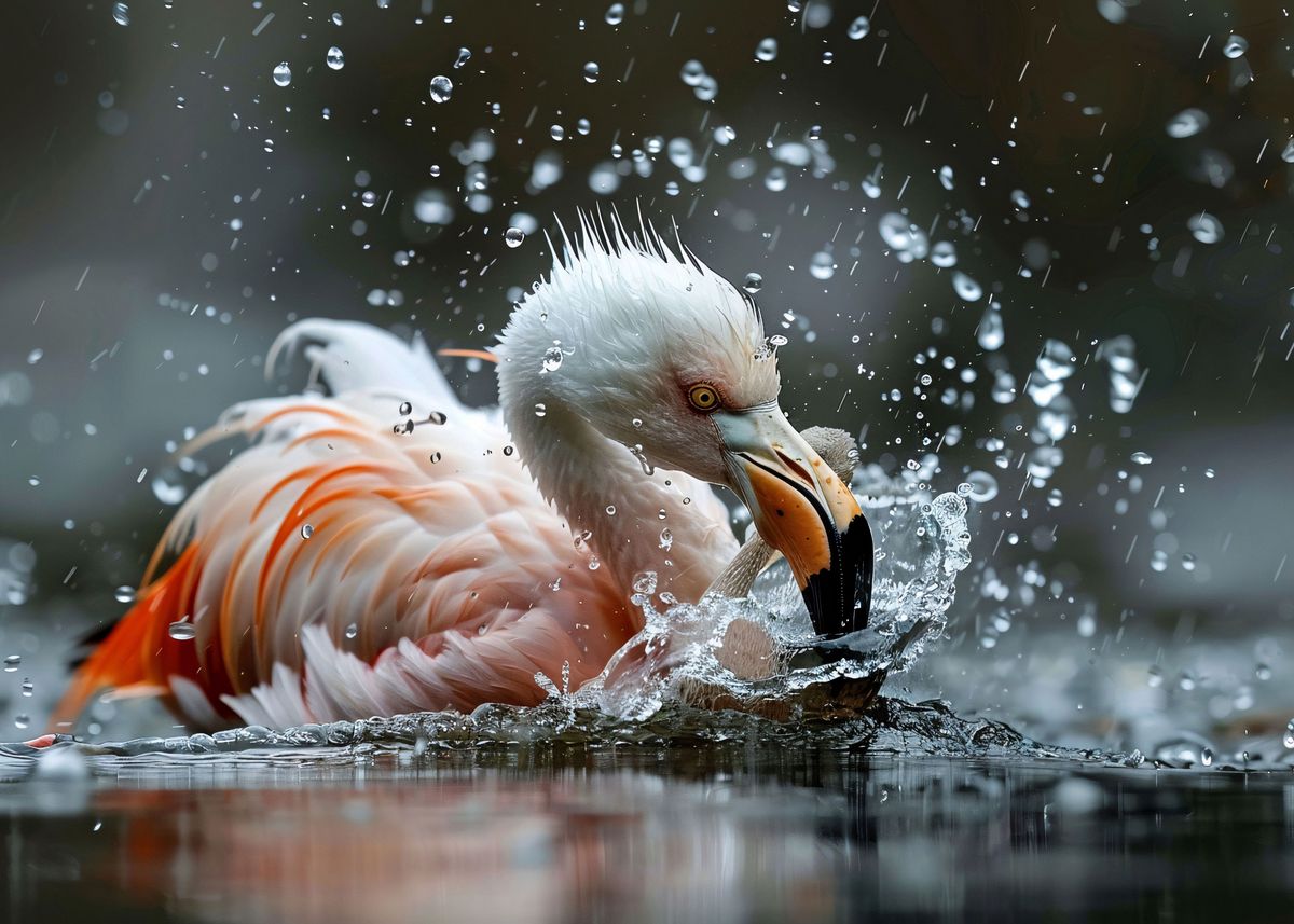 'Flamingo Bathing' Poster, picture, metal print, paint by Andrew ...