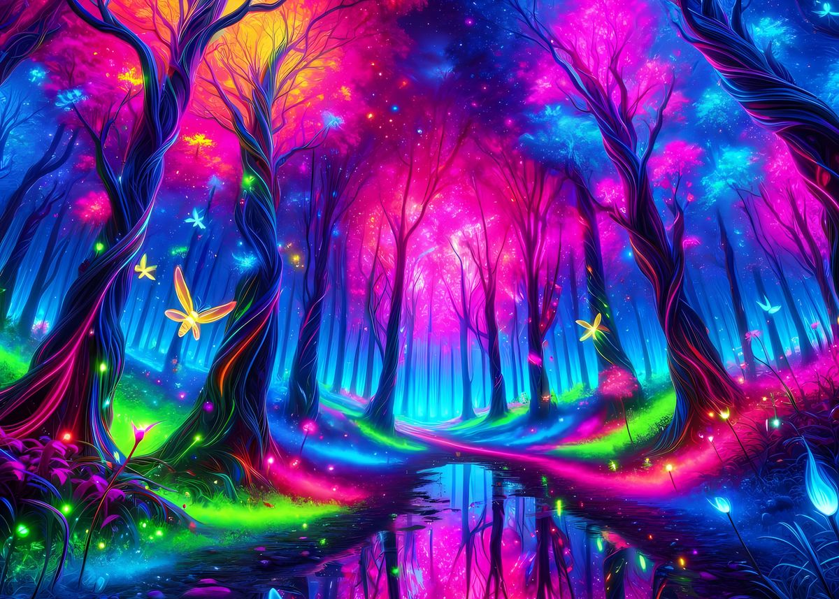 'Enchanted Neon Forest' Poster, picture, metal print, paint by Devran ...