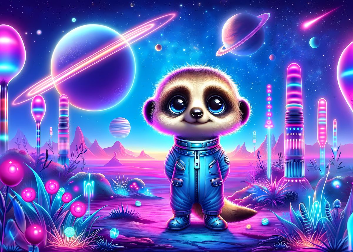 'Neon Space Meerkat' Poster, picture, metal print, paint by Devran ...