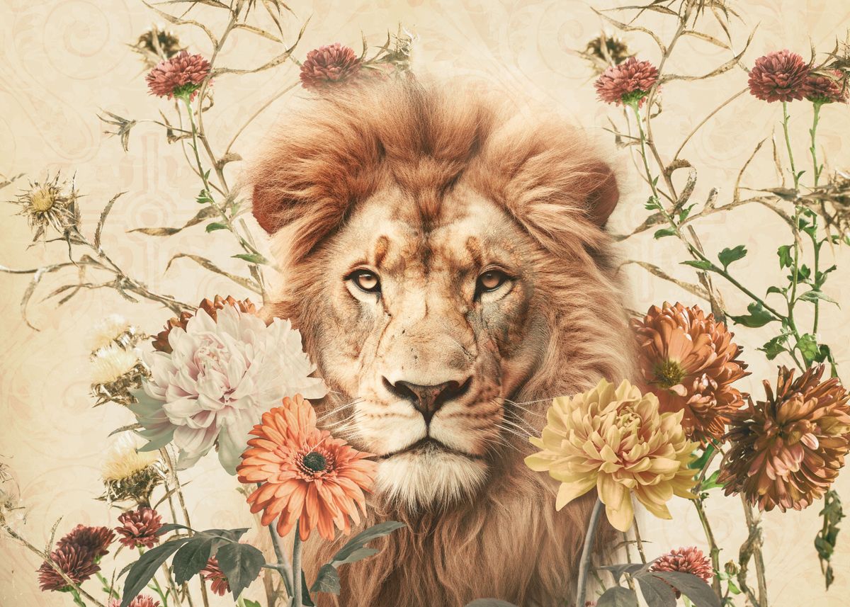 'Lion No4' Poster, picture, metal print, paint by Wouter Rikken | Displate