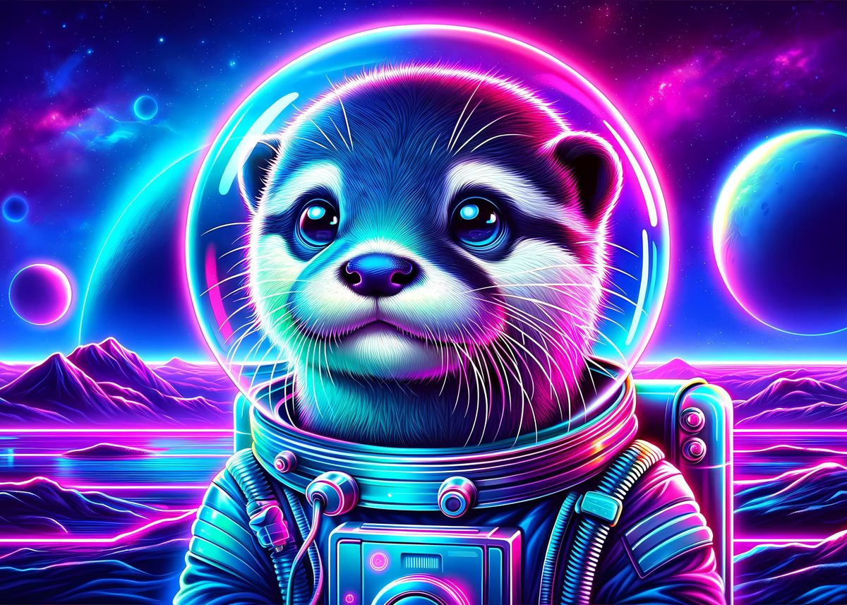 'Neon Astronaut Otter' Poster, picture, metal print, paint by Devran ...