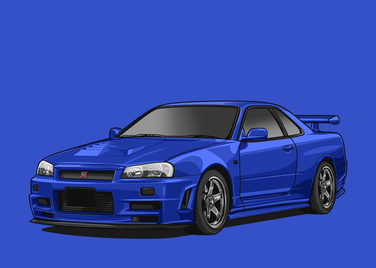 'Nissan r34 Skyline blue' Poster, picture, metal print, paint by ...