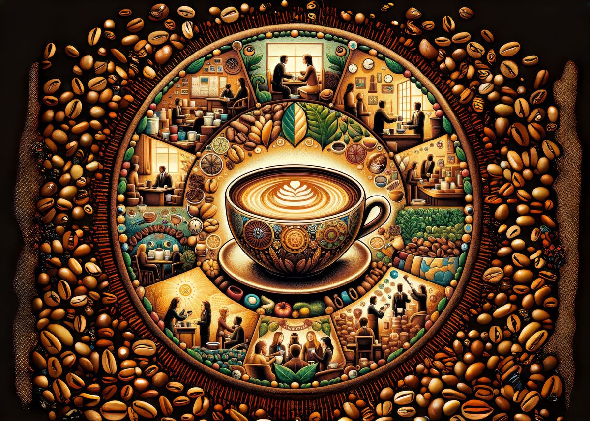 'Wheel of Coffee' Poster, picture, metal print, paint by indrek | Displate