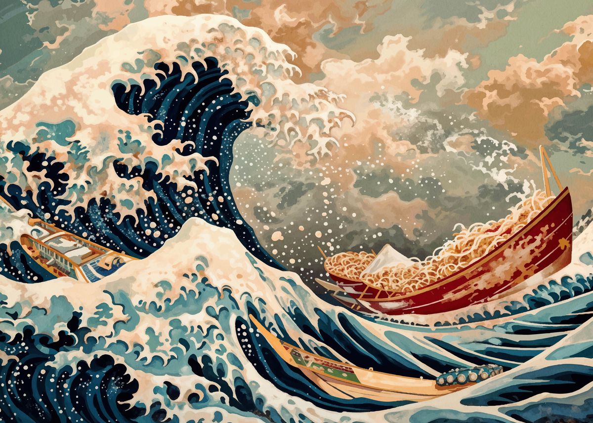 'The Grate Wave Ramen' Poster, picture, metal print, paint by ...