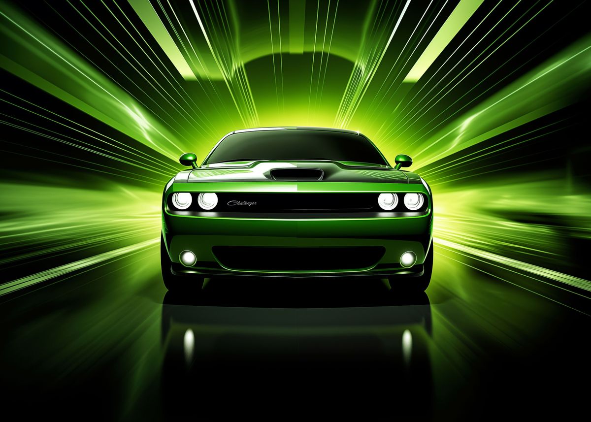 'Dodge Challenger Green car' Poster, picture, metal print, paint by ...