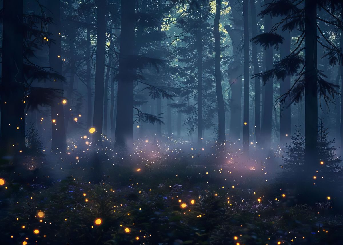 'Forest Spirit Night' Poster, picture, metal print, paint by James ART ...