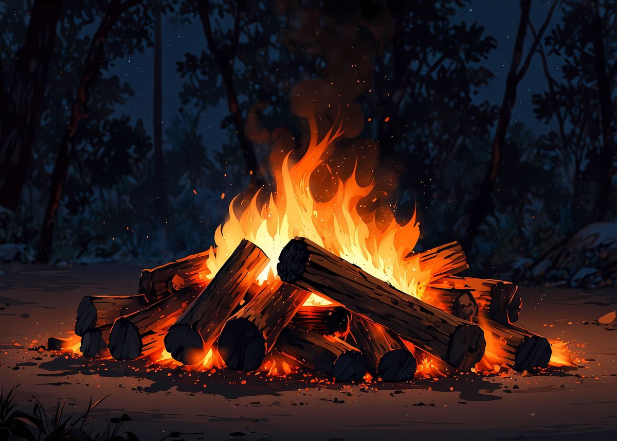 'Around The Campfire' Poster, picture, metal print, paint by Shamoon Ibrahim Rasheed | Displate